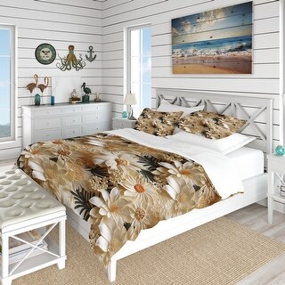 Designart "Tropical Lace Tropical Pattern I" White Floral Bedding Set ...