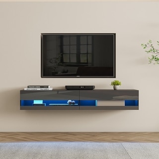 Wall-Mounted Floating TV Stand with LED Lights and Multi-Functional ...
