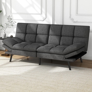 Modern Linen Futon with Memory Foam and Adjustable Armrests - Bed Bath ...