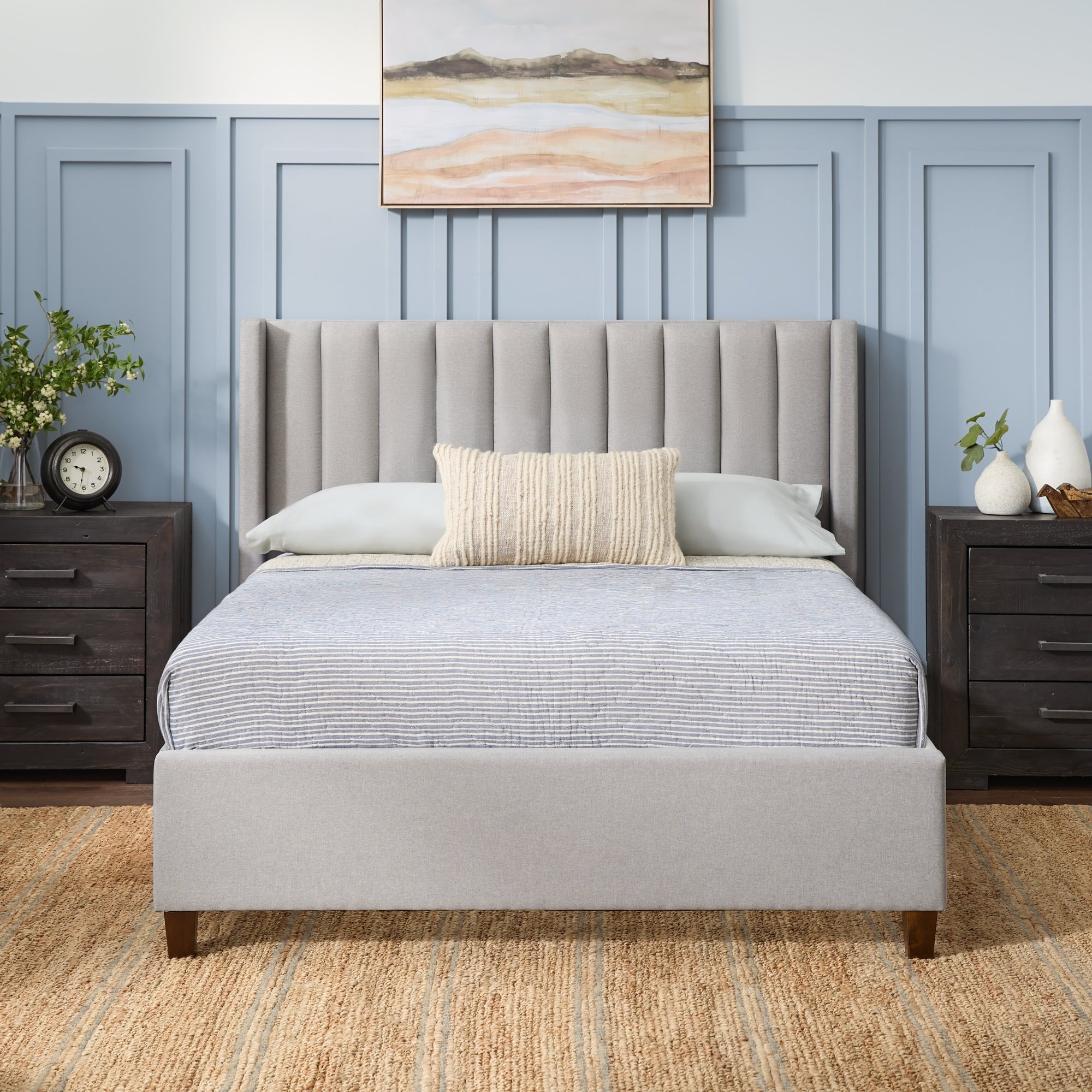 Upholstered Platform Bed with Channel Stitched Headboard - On Sale ...