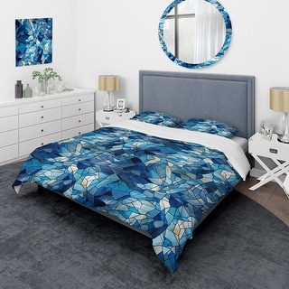 Designart "Deep Cobalt Blue Symmetry Glass I" White Modern Bedding ...