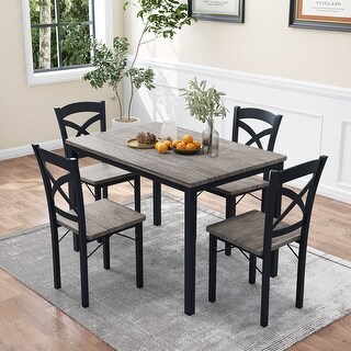 5-Piece Industrial Dining Table Set, Home Wooden Kitchen Table and ...