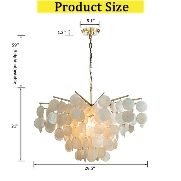 CraftHome Modern Coastal Tier Capiz Shell Chandelier in Antique Gold ...