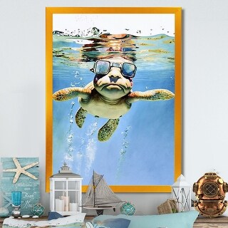 Designart "Turtle With Glasses In The Ocean I" Animals Framed Art Print ...