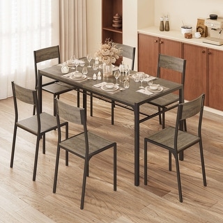 7 Piece Vertical Dining Table Set Industrial Style Dining Table with 6 ...