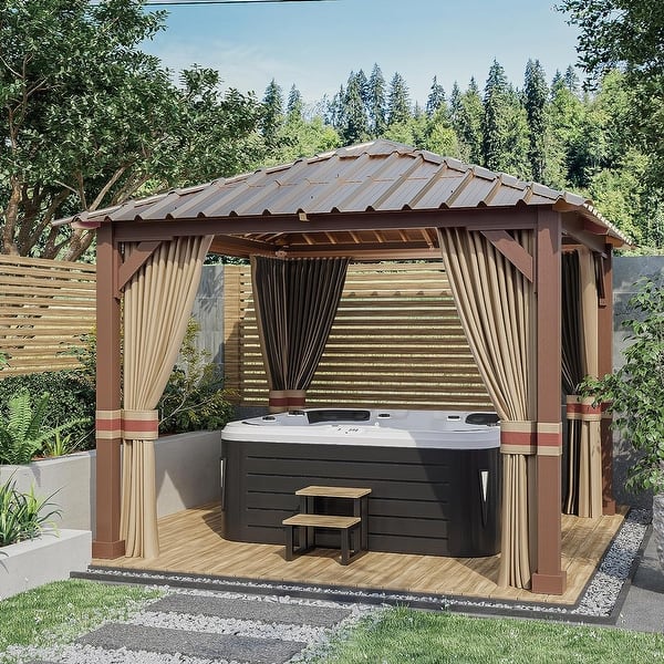 Kullavik 10X10 Wood Outdoor Hardtop Gazebo w/ Nettings & Privacy ...