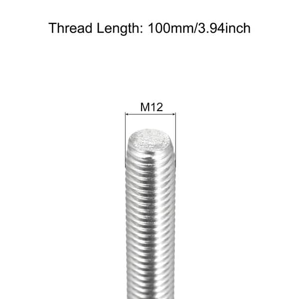 Fully Threaded Rod M12 x 100mm 1.75mm Pitch 304 Stainless Steel Right Hand 2 Pcs - Silver Tone ...