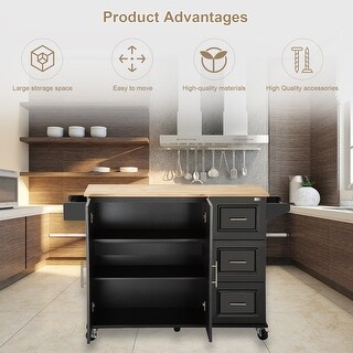 Modern Kitchen Island & Kitchen Cart with Extensible Rubber Wood Table ...