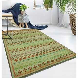 Hand-Woven Winchester Kilim Rohan Lt. Green/Rust Rug - 4'1" x 6'0 ...