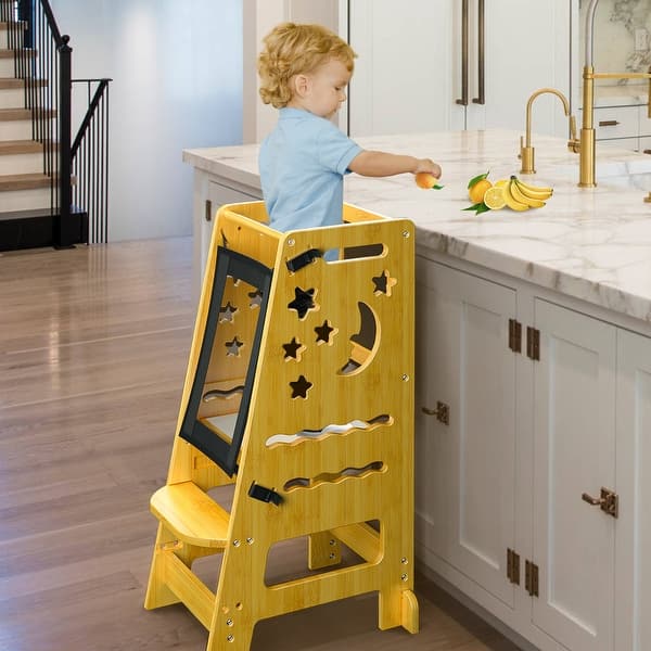Kitchen Toddler Tower 3-Level Height Adjustable Kids Step Stools Honey ...