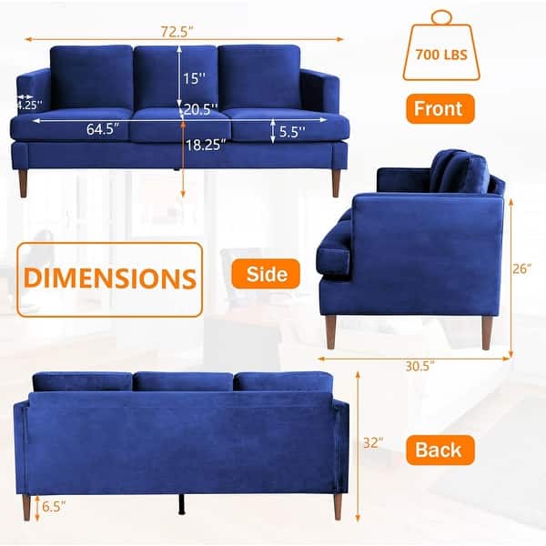 72-inch 3 Seater Couch Sofa With Thick Cushion And Wood Legs - Bed Bath ...