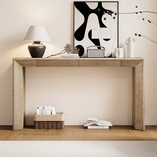 Wood Console Table with 2 Concealed Drawers,Waterfall Edge,and ...