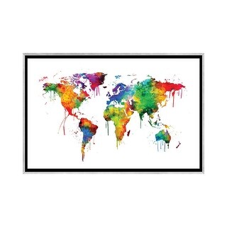 iCanvas "Watercolor Map Of The World Map, Bright Colors" by Michael ...