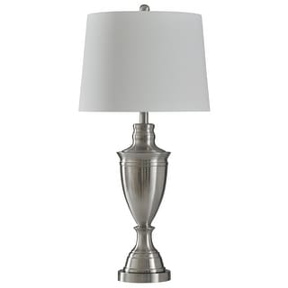 StyleCraft Transitional Brushed Silver Steel Table Lamp - White Shade ...