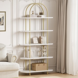 71" Arched Bookshelf, 5-Tier Gold Metal Frame Bookcase, Modern Open ...