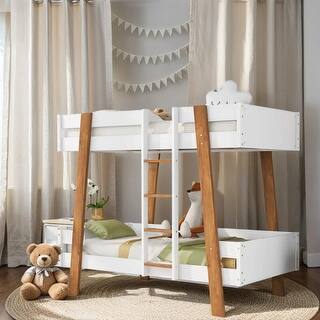 Twin over Twin Size Bunk Bed with Built-in Ladder, Wooden Kids Loft Bed ...