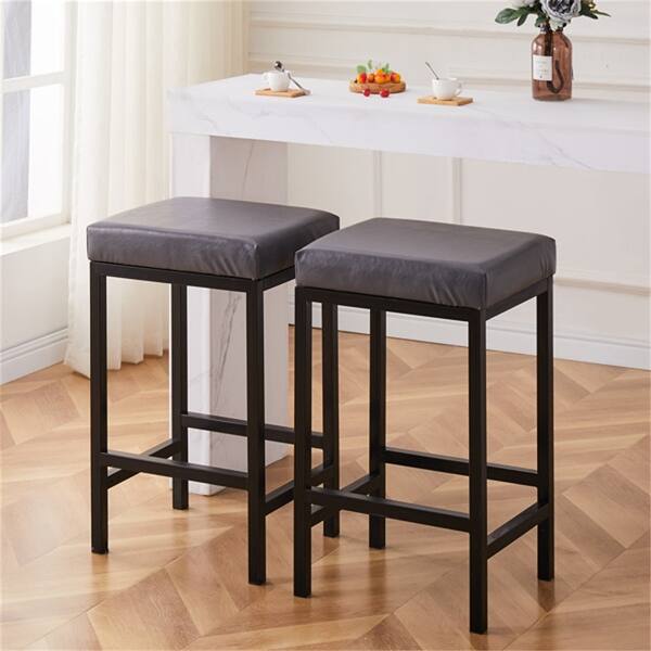 Faux Leather Modern Bar Stools Backless Metal Counter Stool (Set of 2 ...