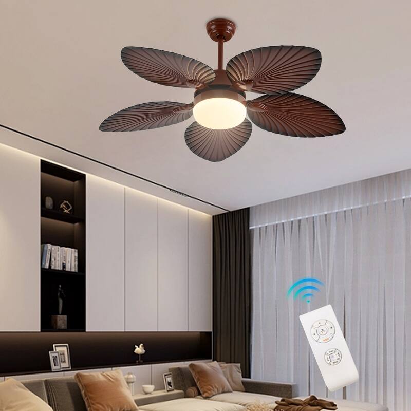 52" Retro Ceiling Fan LED Light Wood 5 Blades with Remote - 52'' - On ...