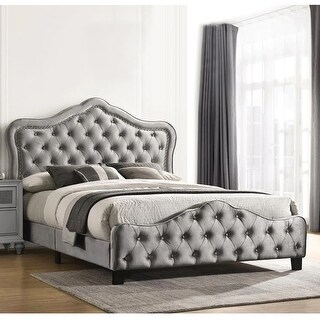 87 Inch Classic Upholstered Queen Size Bed, Scalloped, Button Tufted ...