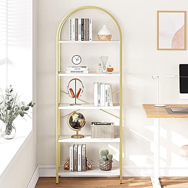 Bookshelf 5 Tier Bookcase Arched Display Racks Tall Standing ...
