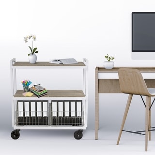 White Bar Cart for Home, 3 Tier Wine Cart w/ Removable Baskets Stroage ...