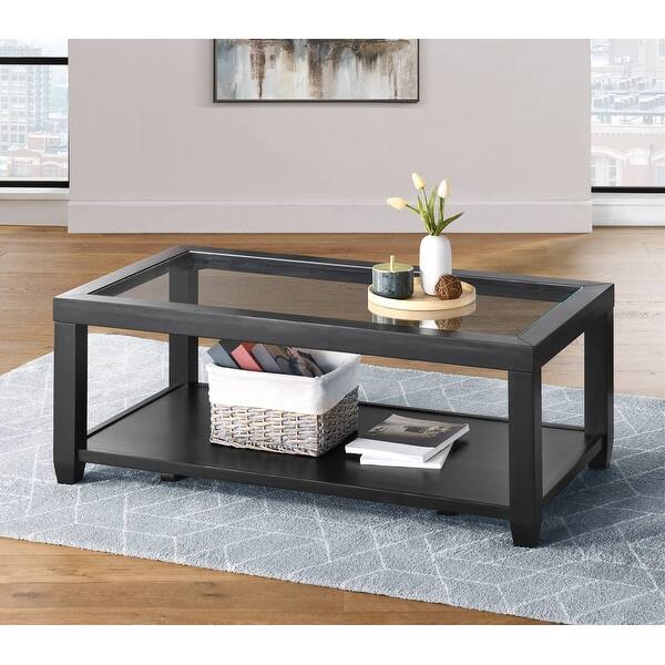 Cordero Wood and Glass Top 48-Inch Wide Coffee Table with Shelf Storage ...