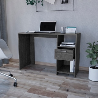 Odessa 43 Inch Smokey Oak Computer Desk with Drawer and Open Cabinets ...