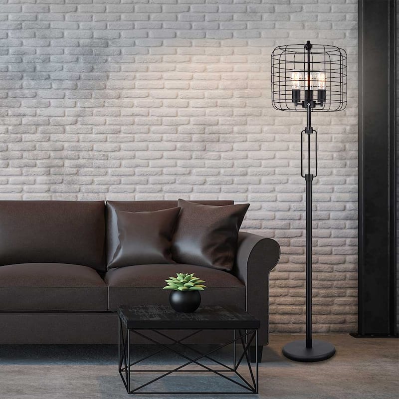 Black Industrial Wire Cage Floor Lamp with Edison Bulb - Bed Bath ...