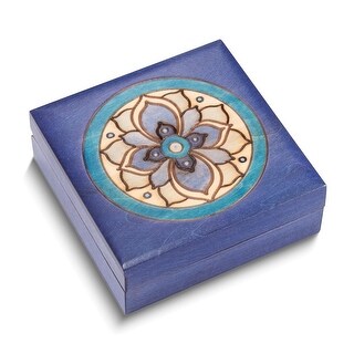 Curata Handcrafted Solid Wood Blue Floral Carved and Painted Square ...
