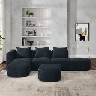 L-Shaped Sectional Sofa with 2 Single Seats/ Left Chaise/ 2 Ottomans ...