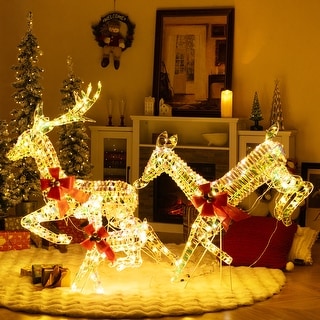 3-Piece Outdoor Christmas Reindeer Set with LED Illumination - Warm ...