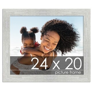24x20 Distressed/Aged White Washed Complete Wood Picture Frame with UV ...