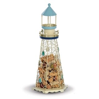 Curata Handcrafted Ivory and Blue Finish Metal Lighthouse Cork Caddy ...