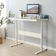 White Tempered Glass Standing Desk with Metal Drawer, Height Adjustable ...