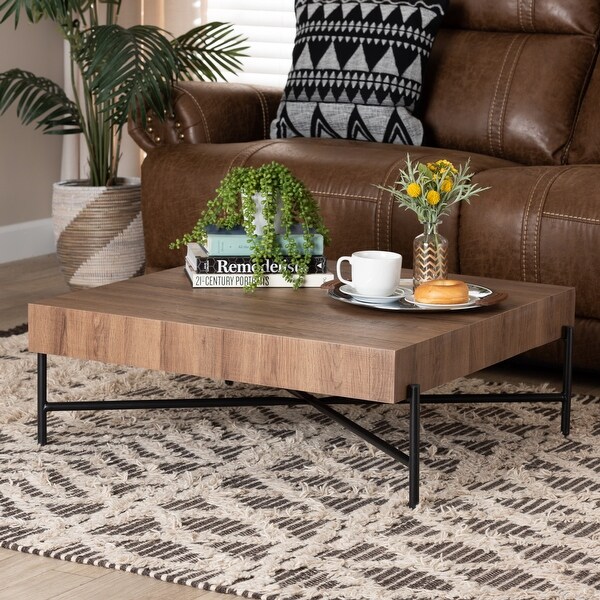 Baxton Studio Savion Modern Industrial Walnut Brown Finished Wood and Black Metal Coffee Table Size Walnut Brown Black
