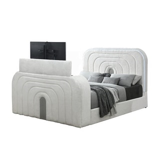 Upholstered LED Queen Bed with Fireplace in White and Chrome - Bed Bath ...