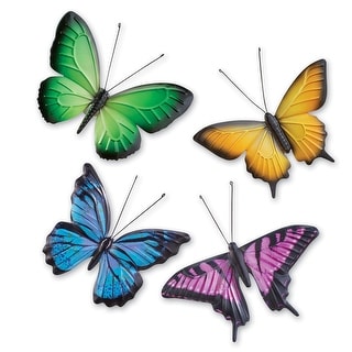 Hand-Painted Metal Butterfly Wall Art - Set of 4 - 8.500 x 7.750 x 2. ...