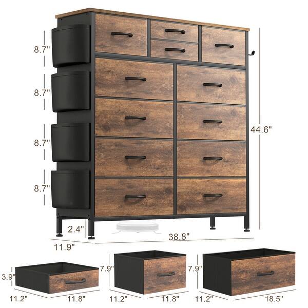 12 Drawer Dresser Fabric Tall Dressers for Bedroom Chest of Drawers ...