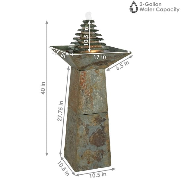 Layered Slate Pyramid Outdoor Water Fountain 40" Lawn Feature w/ LED ...