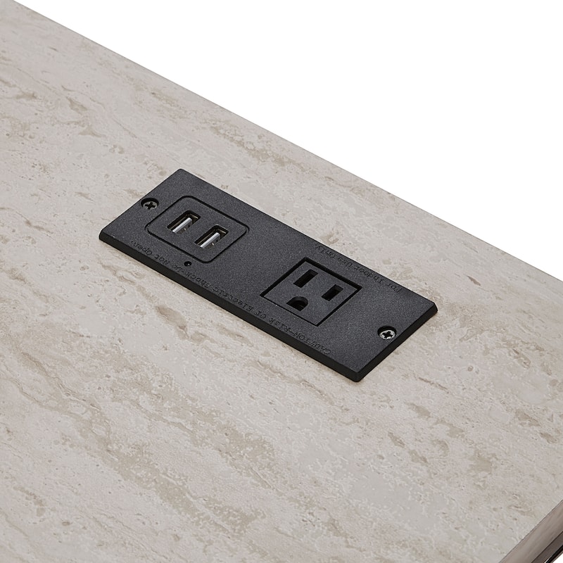 Garble Chrome Counter Height Desk with Faux Marble Top and USB Charging ...
