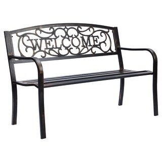 Welcome Metal Park Patio Bench, Outdoor Bench in Black for Porch, Lawn ...