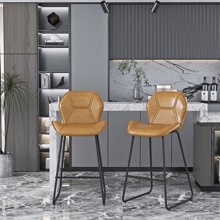 Bar Stools Set of 2, PU Leather Modern Design Bar Chair with Backrest ...