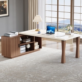 Modern 71-Inch Executive Desk, L-Shaped Desk with Storage Shelves and ...