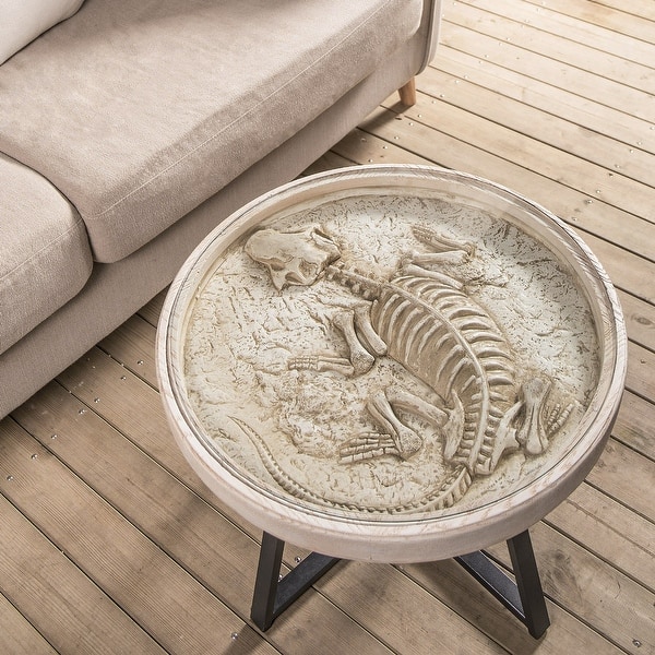 COSIEST Outdoor Coffee Table with Glass Top, Dinosaur Bones Fossil - On ...