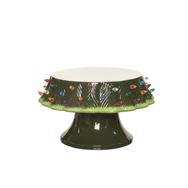 Transpac Dolomite 13 in. Green Christmas Light Up Retro Tree Cake Plate ...