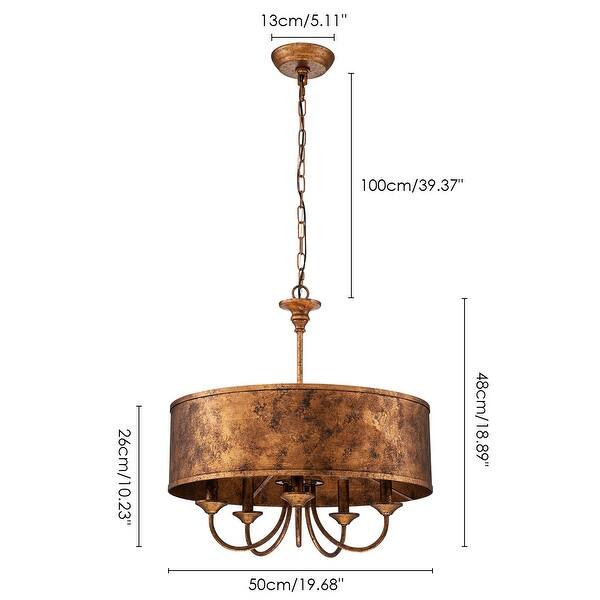 5-Light Industrial Antique Distressed Rusted Drum Chandelier with Rusty ...