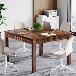 Brown Wood Square Conference Table Small Meeting Table for Office - Bed ...