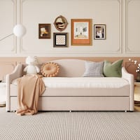 Twin Size Comfort & Soft Daybed with LED & Trundle, Curve Design, Beige ...