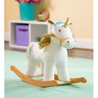 Hearthsong Goldie the Plush Rocking Unicorn with Wooden Base for ...