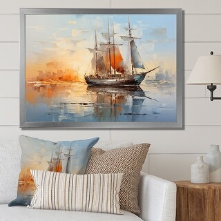 Designart "Boat Abstract Maritime Symphony IV" Boat Framed Canvas ...